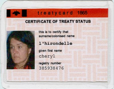 Cheryl L'Hirondelle: treatycard